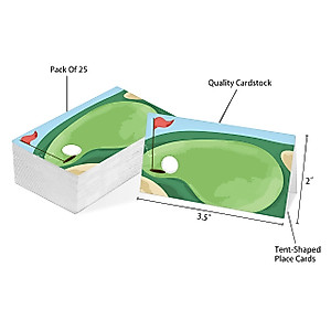 Table Place Card, Golf Themed Tent Style Cards, Pack of 25 Half-Fold Reception Place Card, Hole in One Sport Food Labels, Perfect for Baby Shower, Birthday Party C05