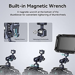 SmallRig Articulating Magic Arm with 3/8"-16 Locating Screw for ARRI and 1/4"-20 Screw (with Retractable Pins), 360 Degree Rotation, Max Load of 12 Ib Magic Arm for Monitor, Camera, and Lights 3874