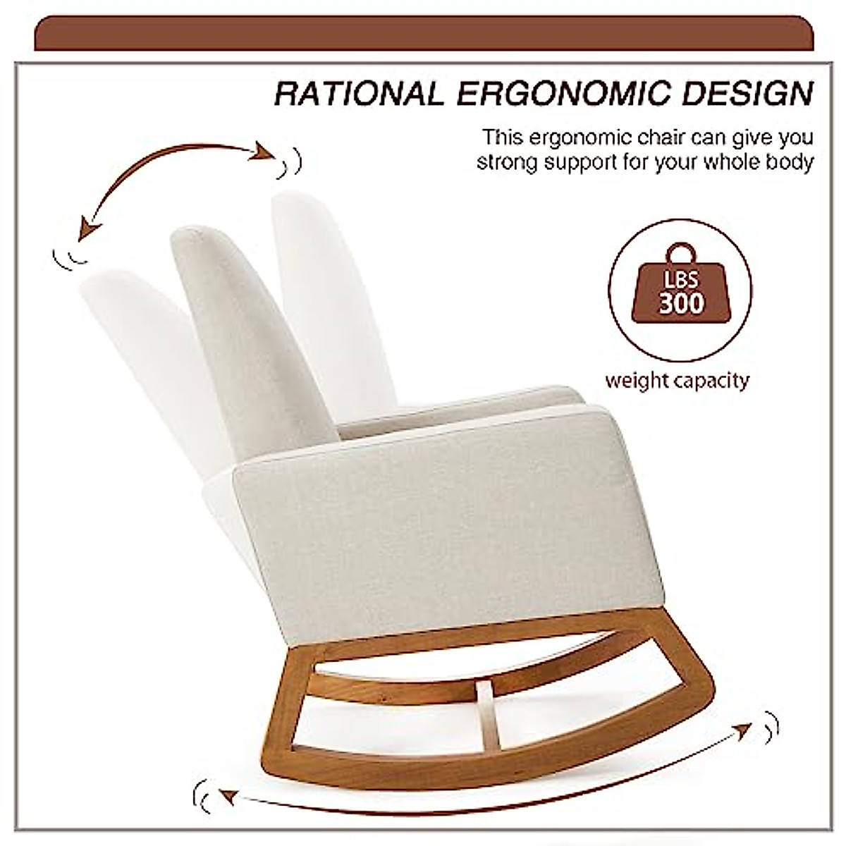 YOLENY Rocking Chair with Footstool, Upholstered Nursery Glider Rocker, Modern Accent Rocking Lounge Chair, Comfy High Back, Linen Armchair,Beige