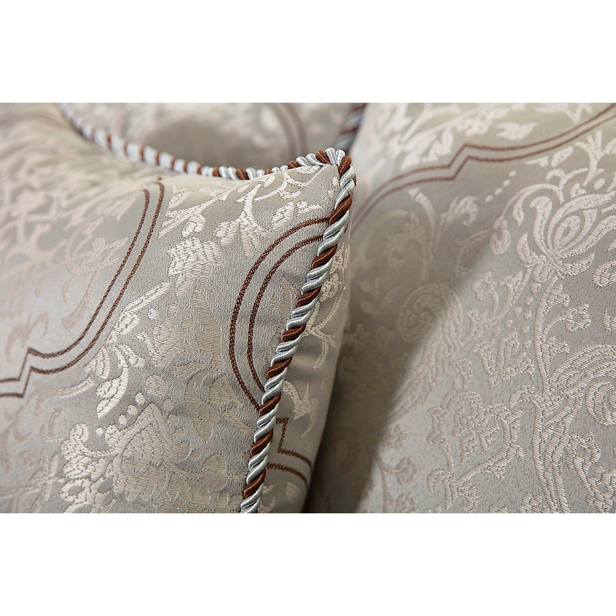 Chezmoi Collection Noelle 7-Piece Cal King Bedding Set Silver Gray Brown Floral Medallion Jacquard Comforter Set, California King Size