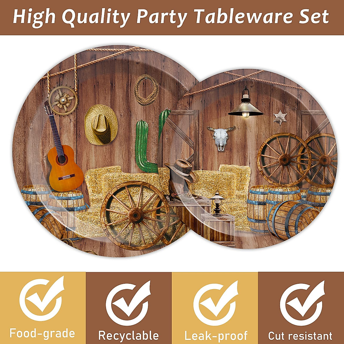 Tevxj 96PCS Western Tableware Set Cowboy Paper Plates Cowboy Themed Party Plates Napkins Forks for Baby Shower Birthday Party Decorations Supplies 24 Guests