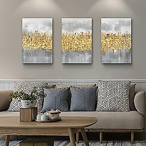 Modern Abstract Wall Art Grey and Yellow Room Decor 3 Pcs Neutral Canvas Print with Light Industrial Style Artwork Pictures for Office Home Living Room Bedroom Men Gift 16"x 24"