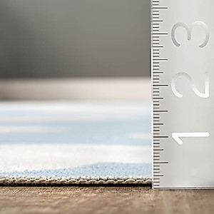 nuLOOM Lilia Machine Washable Kids Cloud Ultra Thin Area Rug, 5' x 8', Light Blue
