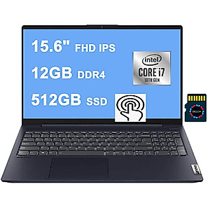 Lenovo IdeaPad 5 15 Business Laptop Computer I 15.6" FHD IPS Touchscreen I Intel Quad-Core i7-1065G7 I 12GB DDR4 512GB SSD I Backlit Fingerprint Dolby USB-C Win 10 + 32GB MicroSD Card