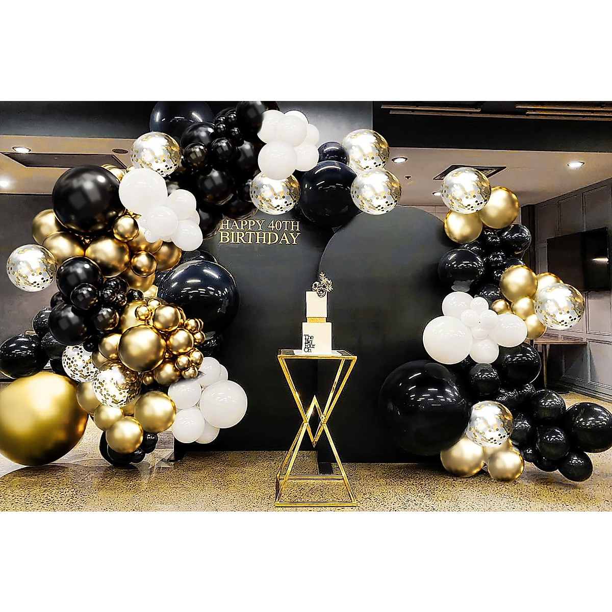 182pcs Black and Gold Balloons Garland Arch Kit, 5 10 12 18 inch Black White Metallic Gold Confetti Latex Balloons for 2024 Graduation Decorations Anniversary Birthday Party Decorations