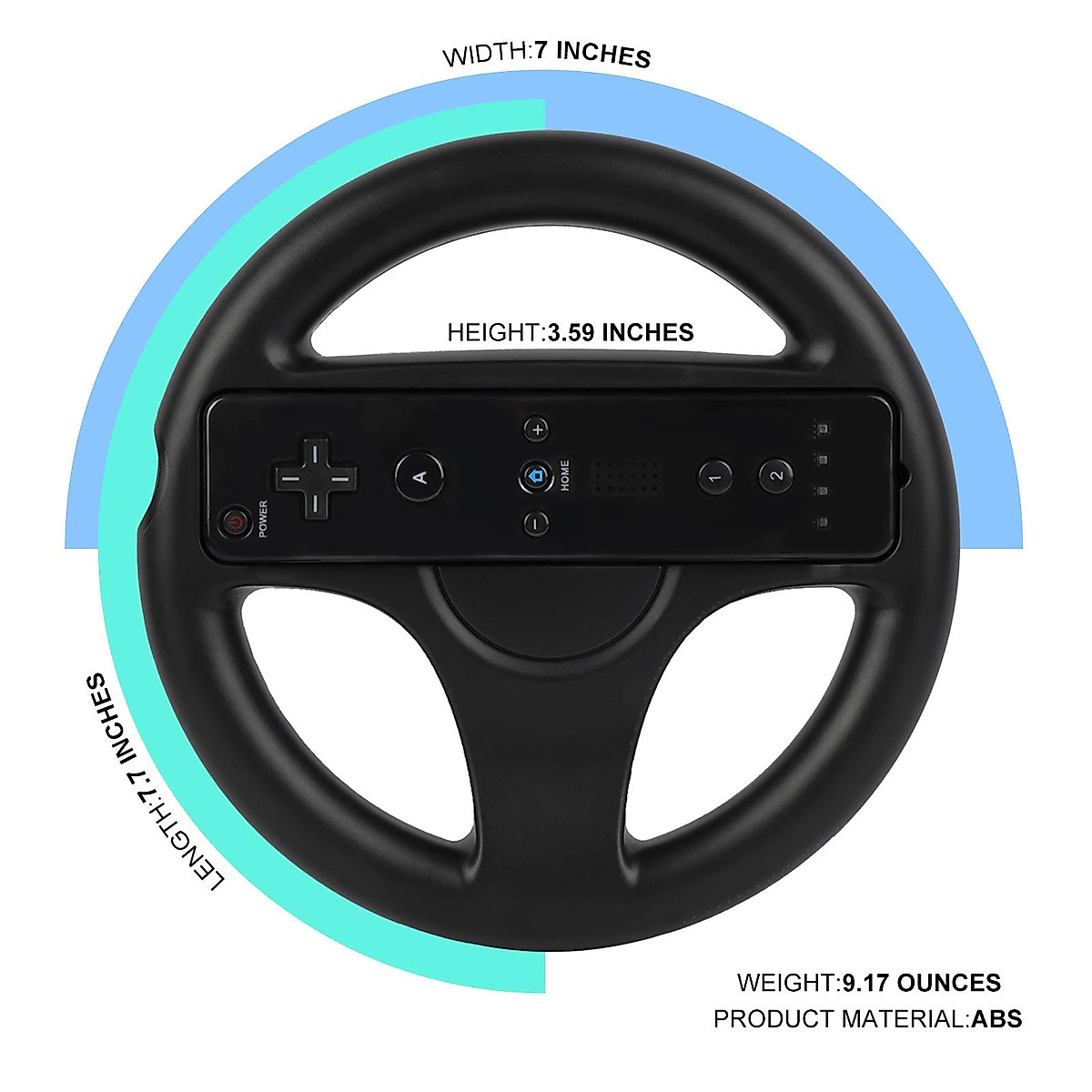 GEEKLIN Steering Wheel for Wii Controller, 2 pcs Black Racing Wheel Compatible with Mario Kart, Game Controller Wheel for Nintendo Wii Remote Game
