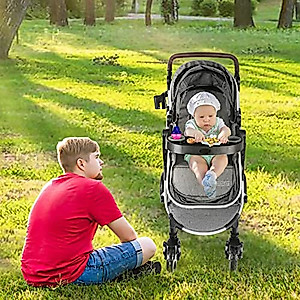 Kinder King 3 in 1 Reversible Baby Stroller w/Detachable Tray, Convert to Newborn Bassinet Pram, Folding Infant Carriage for Toddler, Adjustable Canopy & Handle, Aluminum Alloy, Suspension Wheels