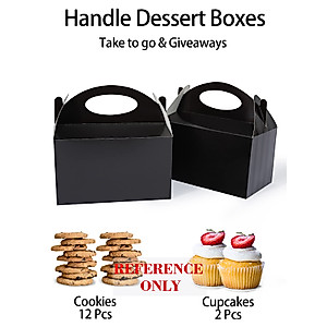 Happyhiram Black 50 CT 6 Inch Candy Boxes Party Favors Stripes Paper Cookie Gift Bags with Handles Gable Boxes Goodie Snack Bags for Graduation Birthday Party