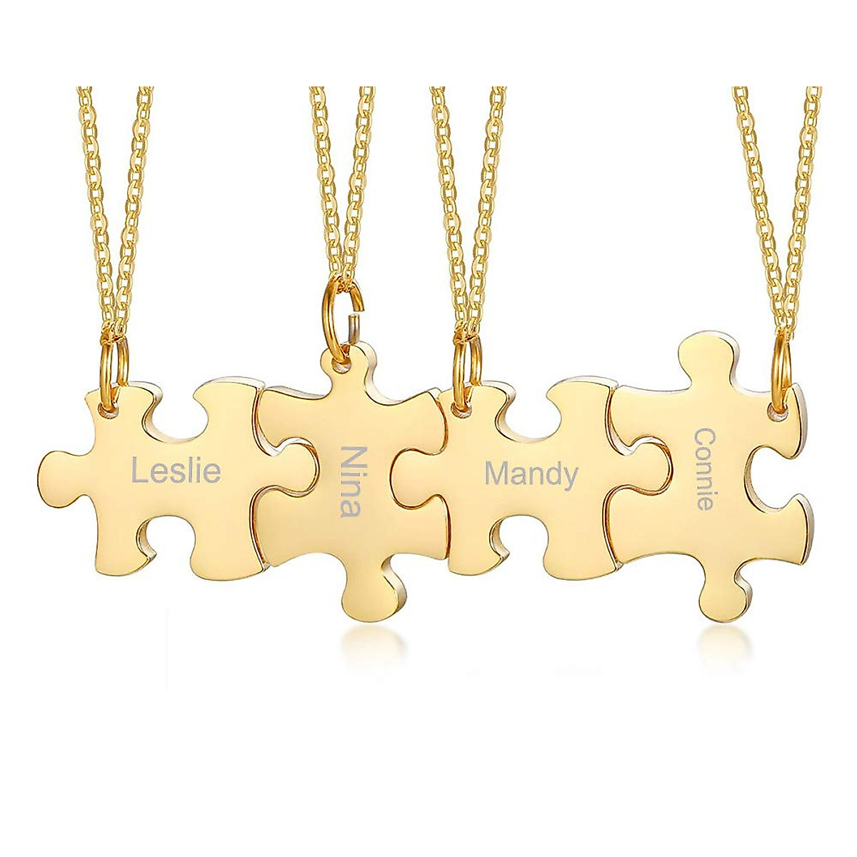 Mealguet Jewelry Personalized Gold Plated Stainless Steel Puzzle BFF Best Friend Friendship Necklace Sets for 3/4/5