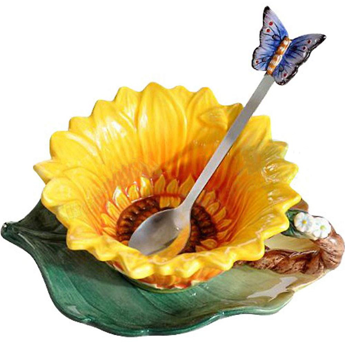 Ceramic Tea Cup with Saucer Matching Spoon Set,Sunflower Enamel Porcelain Mugs Ceramic Coffee Cup Home Decor Porcelain Butterfly Spoon