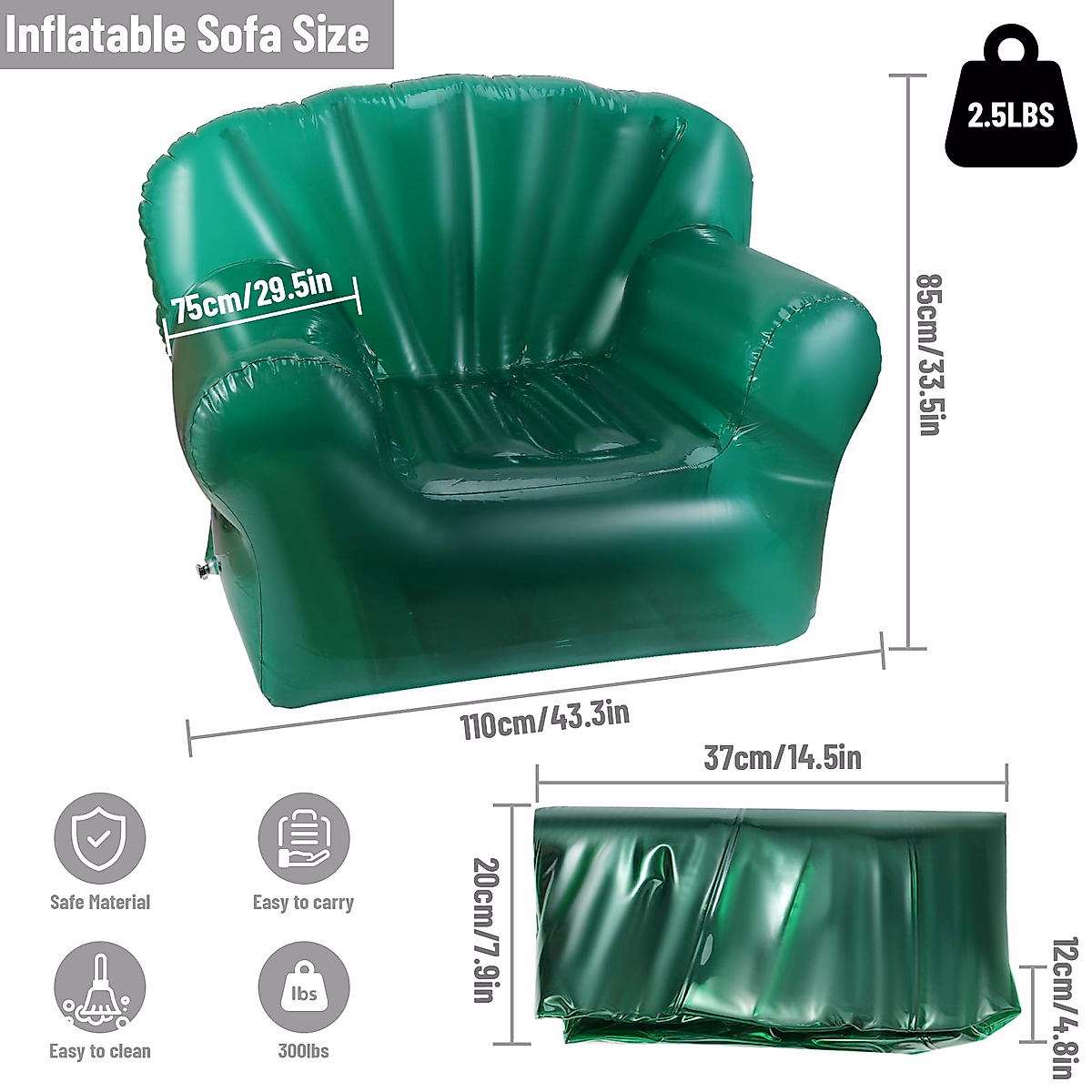 UAYBABU Inflatable Chair, Portable Inflatable Sofa, Indoor/Outdoor Inflatable Furniture for Bedroom, Living Room, Patio, Office, Beach, Travel, Party and Events, Maximum Weight Capacity 300lbs