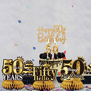 12Pcs 50th Birthday Decorations for Men Women, Including 50th Birthday Honeycomb Centerpieces Decorations, Cake Topper and Candles, 50th Birthday Table Decor