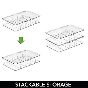 mDesign Plastic Stackable Eyeglass Case Storage Organizer with Hinged Lid for Unisex Sunglasses, Reading Glasses, Fashion Eye Wear, Protective Glasses, 5 Sections, Ligne Collection - 3 Pack - Clear