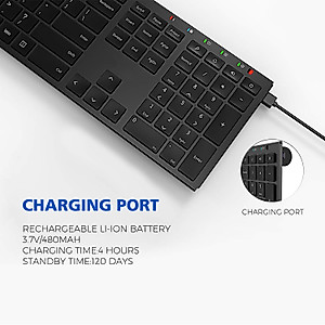 Rechargeable Wireless Keyboard, cimetech Compact Full Size Wireless Keyboard (Black)