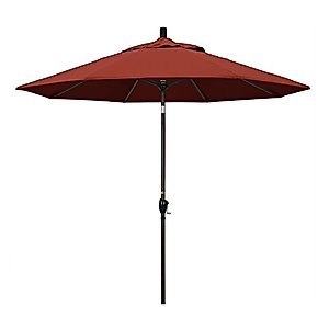 California Umbrella GSPT908117-5407 9' Round Aluminum Market, Crank Lift, Push Button Tilt, Bronze Pole, Sunbrella Henna Patio Umbrella, 9-Feet