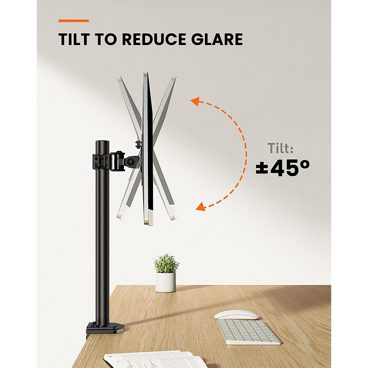 Ergear Monitor Mount for Most 13-32" Computer Screens up to 17.6lbs, Improved LCD LED Monitor Riser, Adjustable Height and Angle, Single Desk Mount Stand, Black, EGCM12