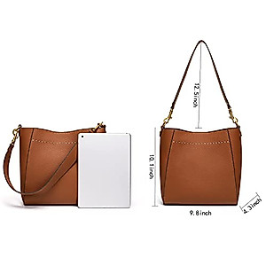 Leather Bucket Tote Bag For Women Medium Hobo Shoulder Purse And Handbags (2-Brown)