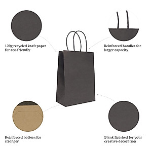 GARROS Black Kraft Paper Bag 5.8x3x8.3 inches,12-Pcs, Gift Bags, Kraft Bags With Handles Easter Day,Chrismas，Thanksgiving, Paper Shopping Bags, Craft Bags, Merchandise Bags (Black)