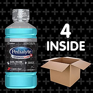 Pedialyte Advancedcare Plus Electrolyte Drink, 1 Liter, 4 Count, with 33% More electrolytes & Has Preactiv Prebiotics, Berry Frost, 33.8 Fl Oz (Pack of 4)
