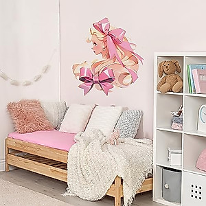 SONGQI Home Living Room Window Wall Bedroom Sticker DIY Decals Beautiful Girl with Pink Bow Doll Pattern Baby Nursery Removable Wall Decor