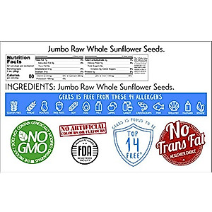 GERBS Jumbo Raw Whole Sunflower Seeds, 32 ounce Bag, Unsalted, Top 14 Food Allergen Free, Non GMO, Vegan, Keto, Paleo Friendly