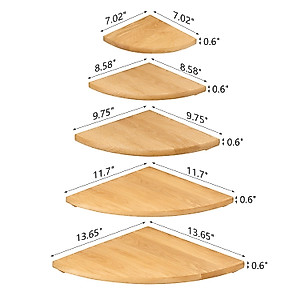 TRWISWDC Oak Corner Shelf 12 inches Natural Wood Floating Corner Shelves Round End Wall Mounted Display Shelf Corner Plant Stand for Bathroom Kitchen Bedroom Livingroom Floating Shelves