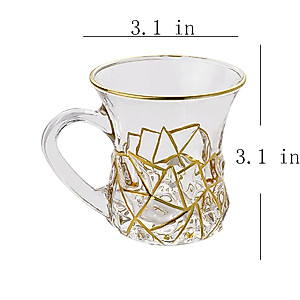 Handmade Gold Rimmed Line Three-dimensional Cups Light Luxury Clear Crystal Glass Small Tea Cups Coffee Water Drinks Afternoon Tea Handle Cups