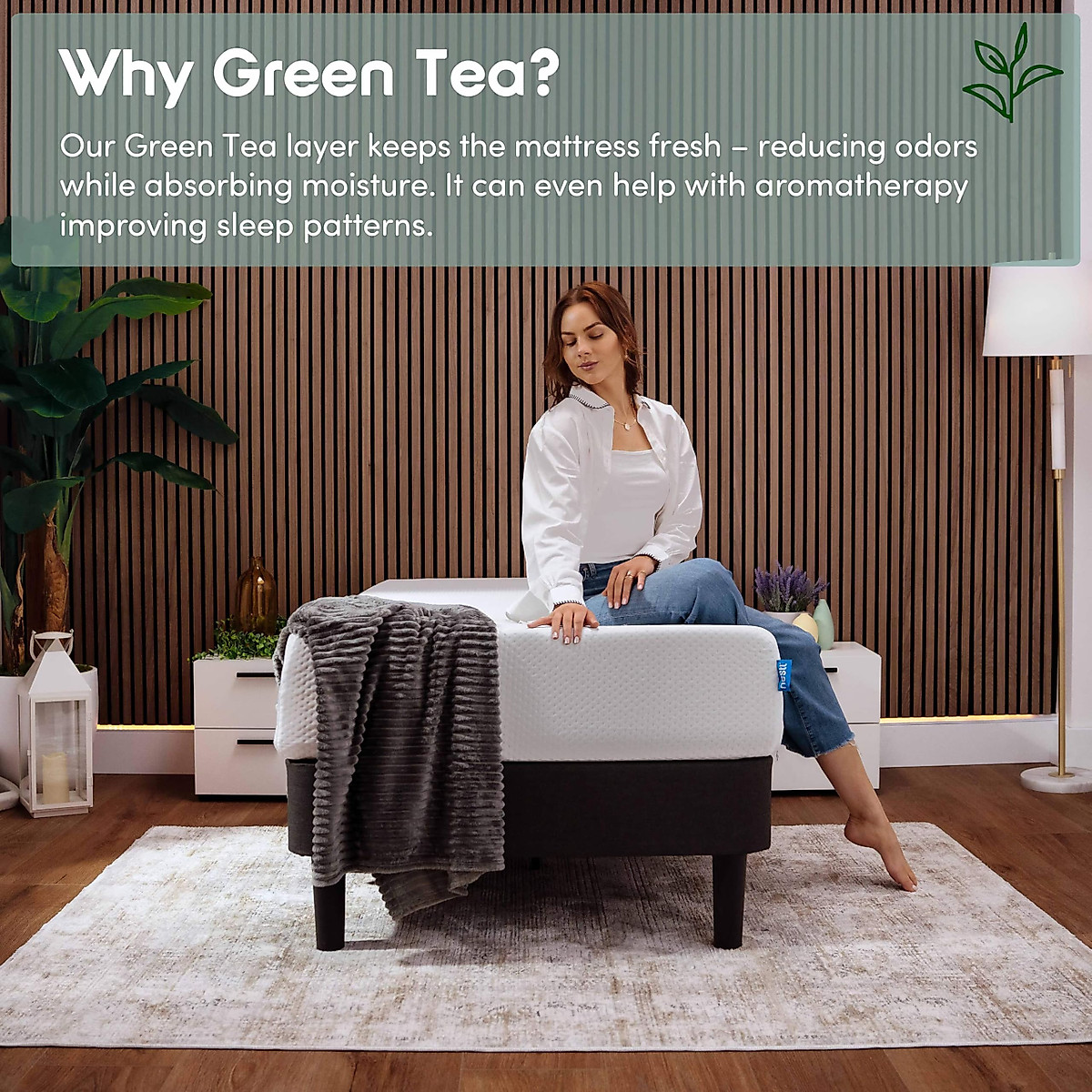 Nestl Green Tea Twin Mattress 8 Inch - Cooling Graphite Memory Foam Twin Mattress for Kids, Fiberglass Free Twin Bed Mattress in A Box, Pressure Relief Supportive Bed in A Box, CertiPur-US Certified