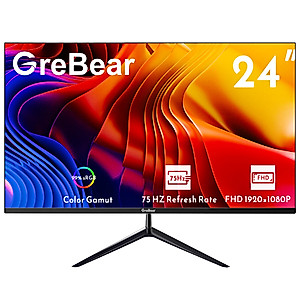 GreBear 24 Inch Computer Monitor, FHD 1080p PC Monitor 75hz Built in Speakers, 99% sRGB Low Blue Light Anti-Glare VA Screen Desktop Display w/HDMI/USB Type-C/Freesync Tilt Adjustable 75 x 75 mm VESA
