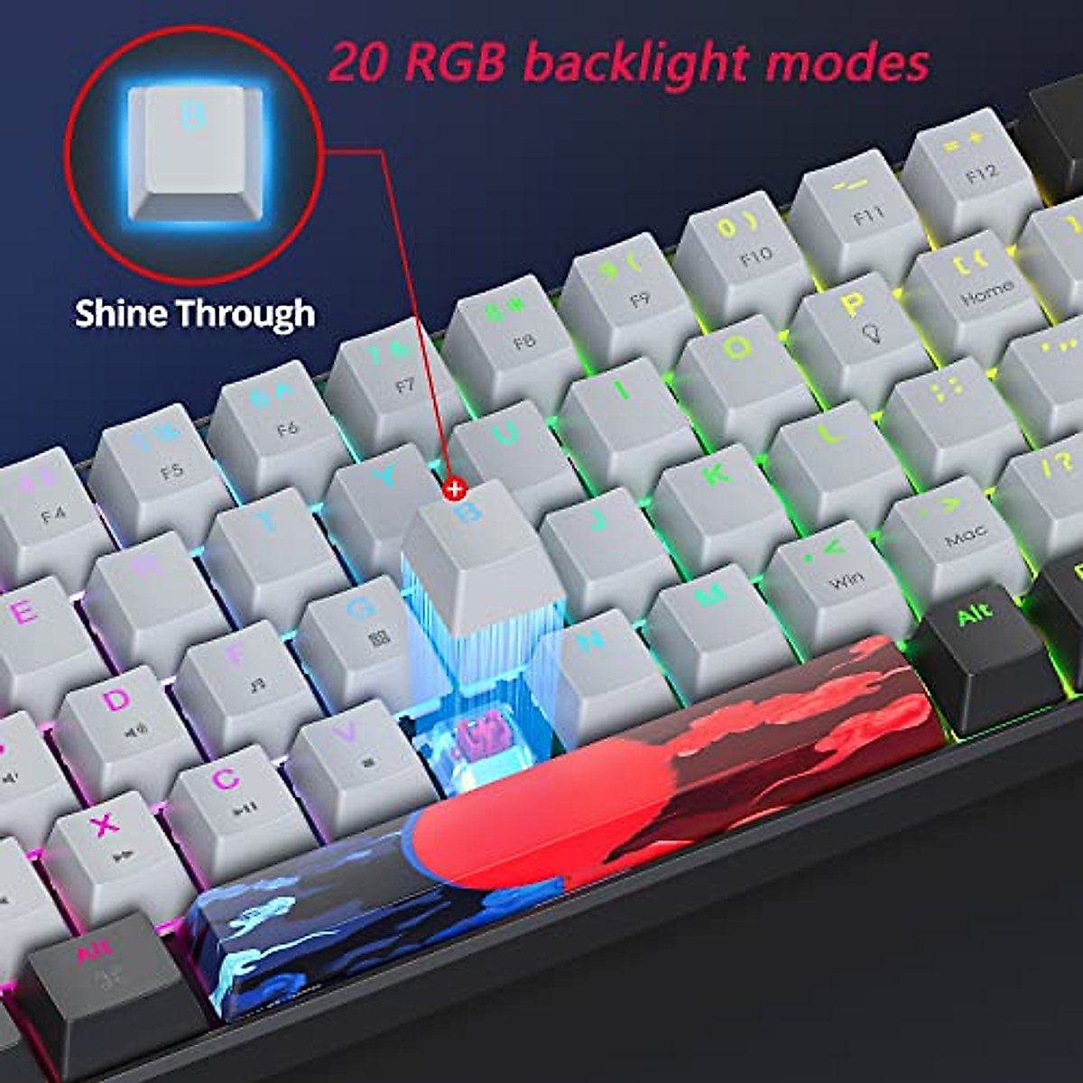 Mosptnspg Protable 60% Percent Gaming Keyboard Mechanical, Mini Compact RGB Backlit 68 Keys Wired Office Keyboard with red Switch for Mac/Win/PC/ps4/ps5/xbox(Dolch/red Switch 68)