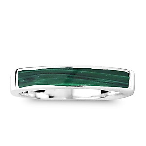 AeraVida Rectangular Bar Green Malachite Inlay .925 Sterling Silver Ring | Casual Comfort Fit Silver Rings for Women | Gift for Daughter, Women | Sterling Silver Rings Sizes(8)