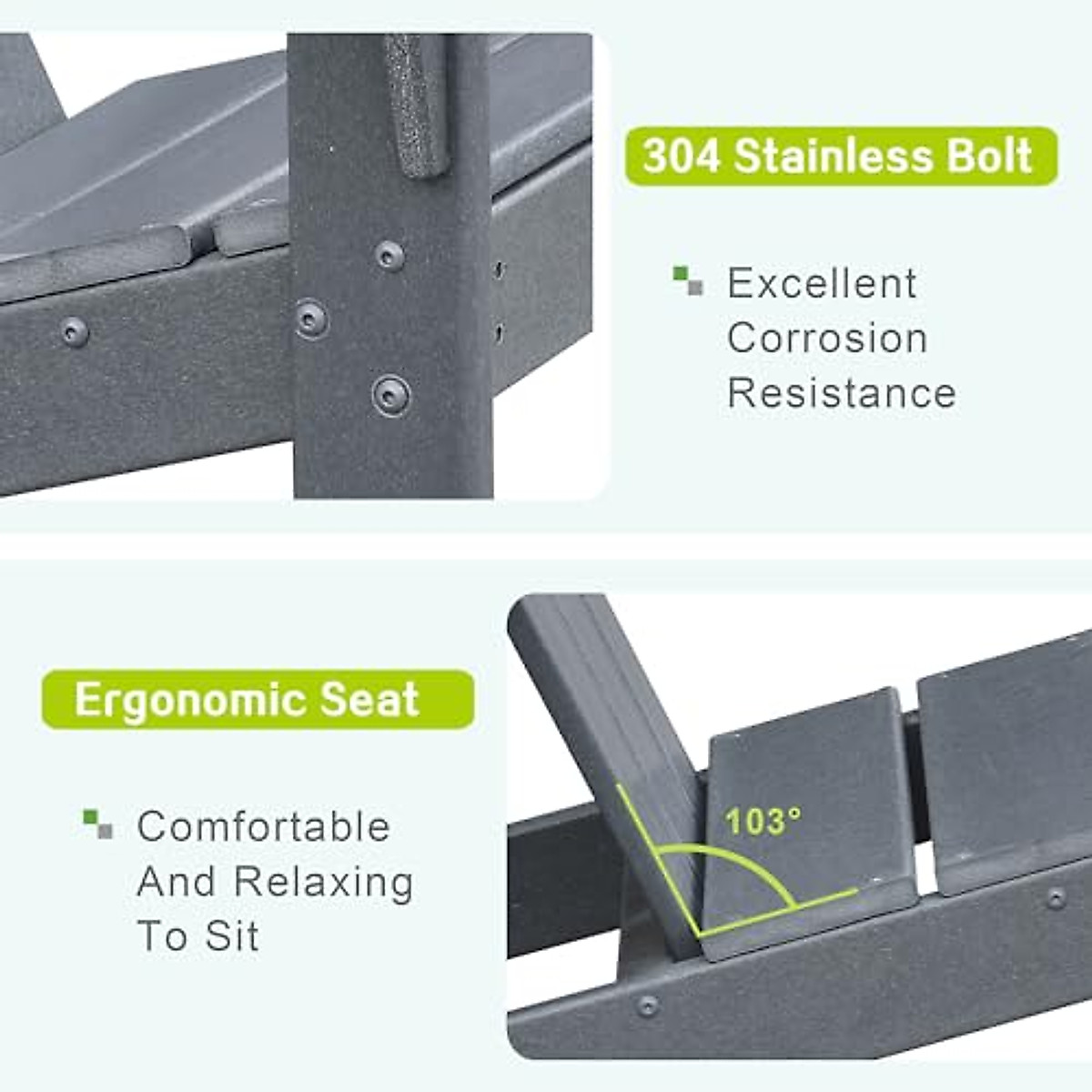 ATR ART TO REAL Adirondack Chair, Weather Resistant Fire Pit Chairs Plastic Outdoor Chairs for Patio Garden, Backyard, Lawn(Grey)