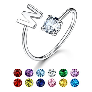 KeyStyle Silver W Stacking Alphabet Initial Open Ring, Adjustable Capital Silver Rings For Women