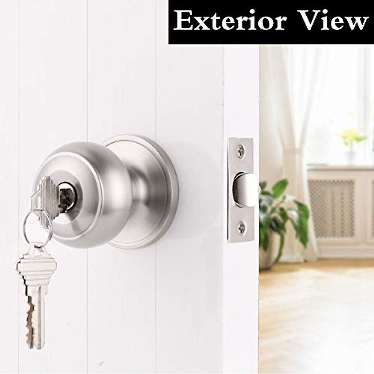 Gobrico Round Satin Nickel Keyed-Alike Entry Locks Knobs 6Pack, Front Enry Door Knobs with Lock and Same Key, Round Ball Style Locksets Door Handles