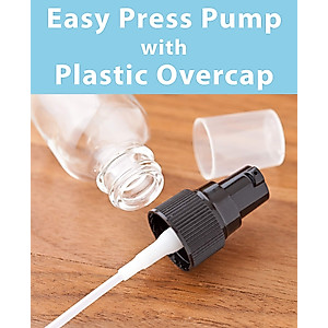 JUVITUS 1 oz / 30 ml Clear Glass Boston Round Bottle with Black Treatment Pump + Funnel (12 Pack)