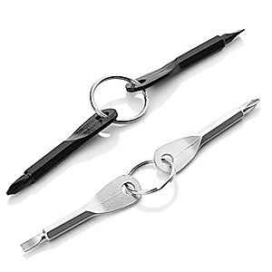 2 sets (4 pieces) Portable Keychain Screwdrivers, Mini Screwdrivers, Outdoor Emergency Gadgets (black and silver)