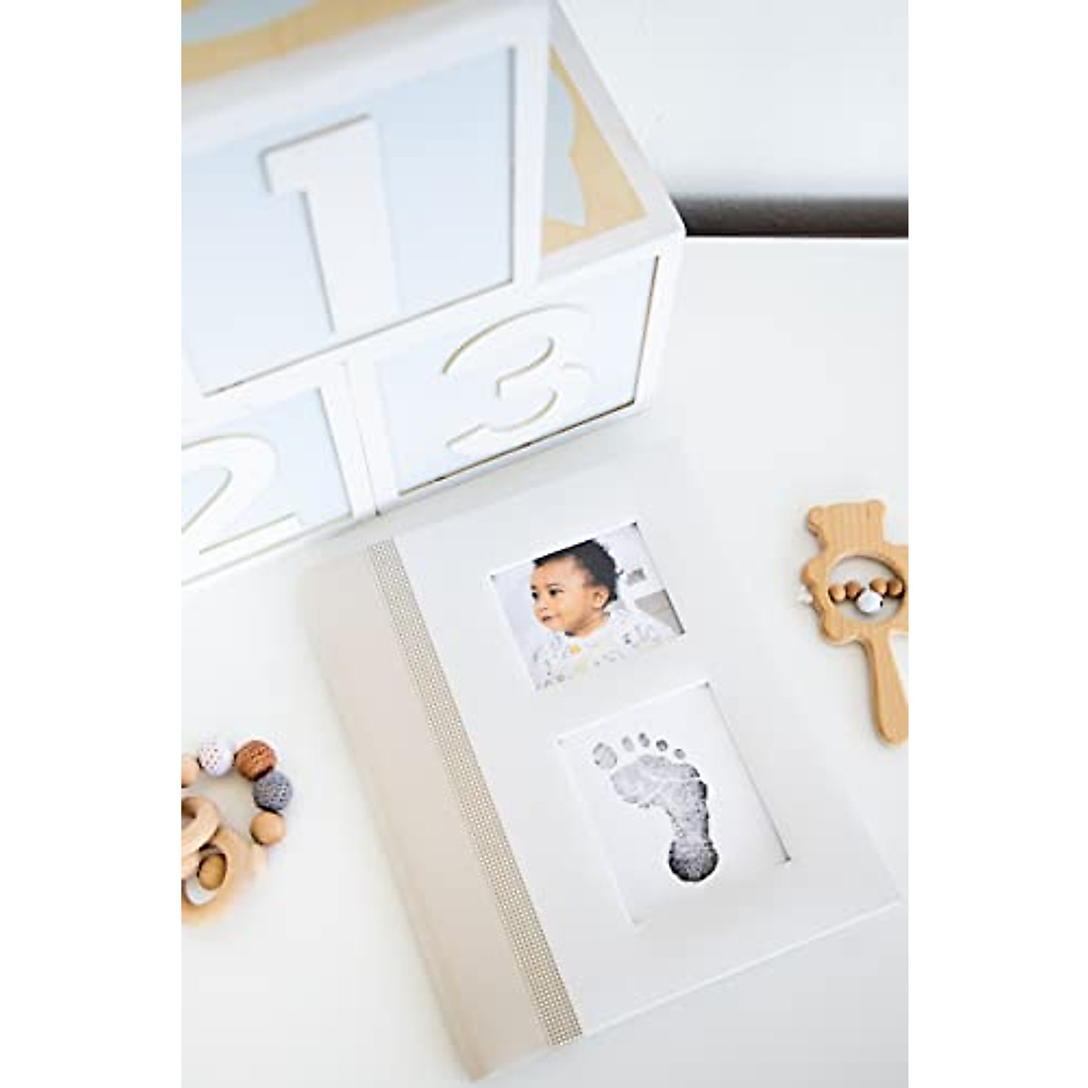 Pearhead First 5 Years Baby Memory Book With Clean-Touch Baby Safe Ink Pad To Make Baby’s Hand Or Footprint Included, Gender Neutral Registry Gift, Ivory Classic