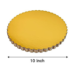 CHERRY 25-Pack 10 inch Sturdy Round Cake Boards, Gold Cardboard Cake Circles plate Scalloped Base,Pack of 25 (Gold)
