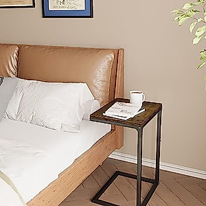 Fixwal C-Shaped End Table, Side Table for Sofa, Vintage Accent Couch Table with Metal Frame for Coffee Snack Laptop