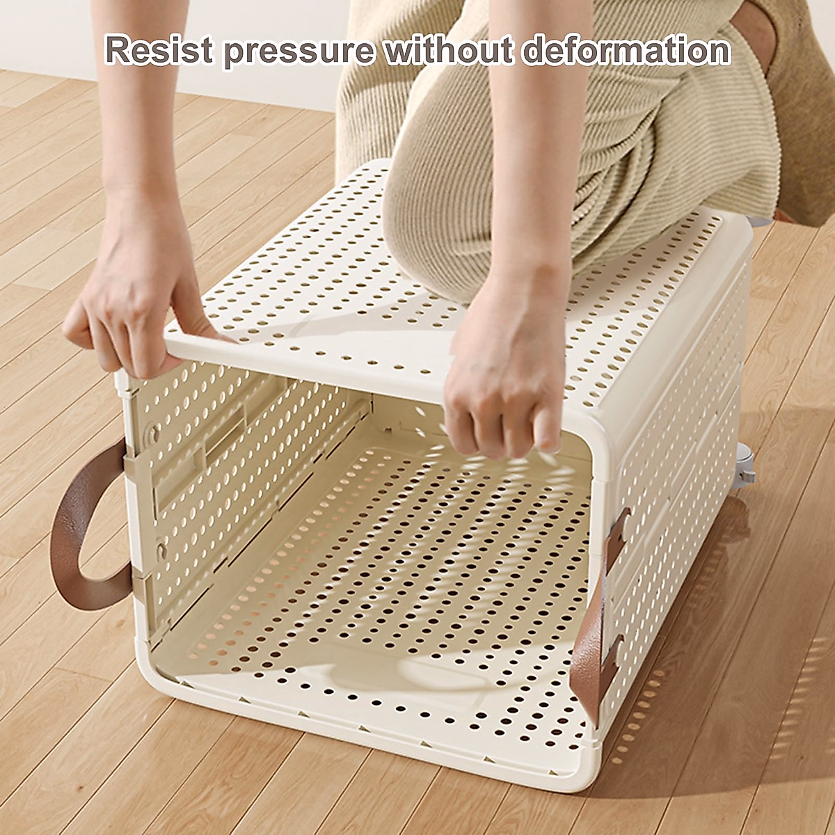 curfair Laundry Basket Foldable with Wheels, Collapsible Laundry Hamper, Slim Laundry Basket Organizer Wheeled Laundry Basket Plastic, Dirty Clothes Basket for College Dorm, Bathroom White M