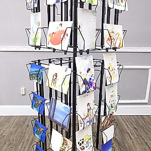 64 Adjustable Pockets Display Rack 5x7 7x5 up to 9.3" Wide X 8" Tall Cards, 1.27" deep Pockets, Double Tier Greeting Post Card Christmas Holiday Spinning Rack Stand Black 11603-L-BLK-NPF-SL