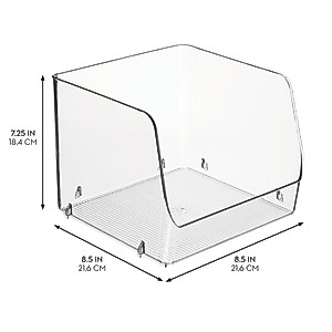 iDesign Linus Stacking Organizer Bins for Kitchen, Pantry, Office, Bathroom, Extra Large-Clear