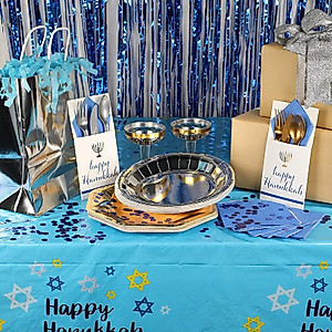 Happy Hanukkah Paper Utensil Holder, Gold Menorah (White, 3.7 x 7.5 In, 36 Pack)