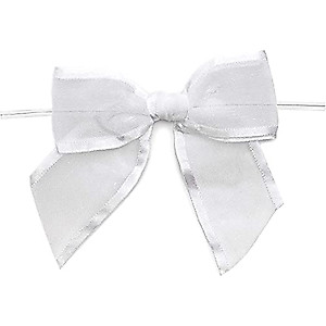 White Organza Bow Twist Ties for Favors and Treat Bags (1.5 Inches, 36 Pack)