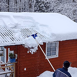 GYMAX Snow Roof Rake, 21FT Aluminum Roof Rake with Extendable Handle & Built-in Wheels, Lightweight Snow Shovel for House Roof Car Snow/Wet Leaf/Dribs Removal