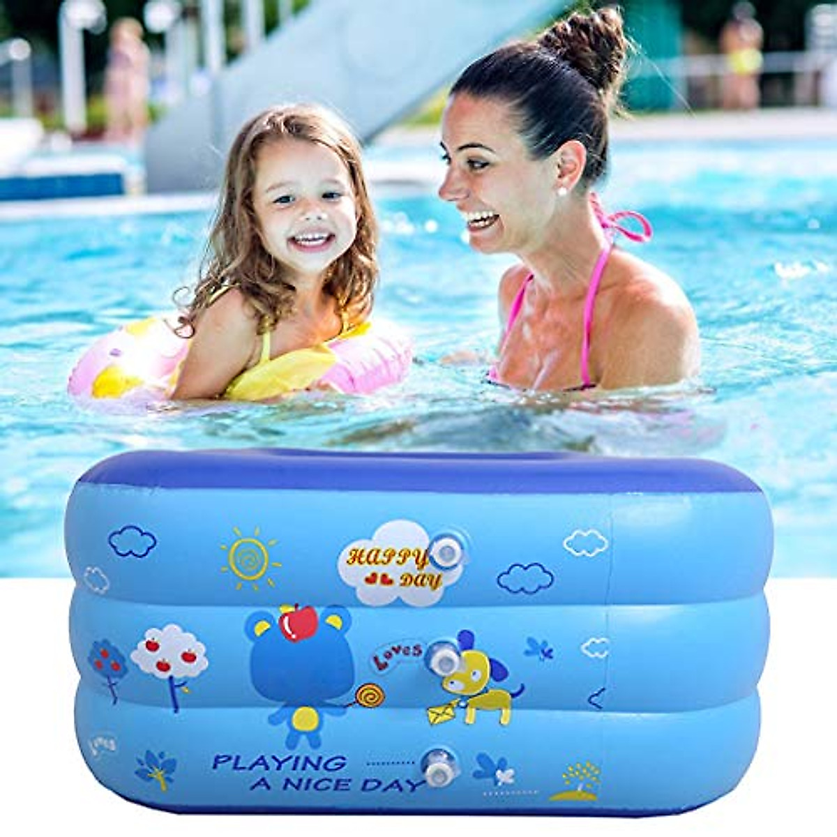 iHPH7 Family Inflatable Swimming Pool for Toddlers,Kids,Adults,Kiddie,Ocean Scene Rectangular Above Ground Garden Backyard Outdoor Summer Water Party Multiple Size Options S