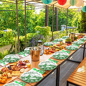 100 PCS Camp Bachelorette Party Supplies Tableware Set Mountain Camp Bachelorette Party Decorations Favors Paper Plates Napkins Forks for Girls Bridal Shower Wedding Engagement Serves 25 Guests