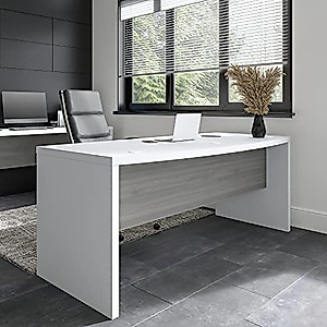 Bush Business Furniture Echo Bow Front Desk, Pure White and Shiplap Gray