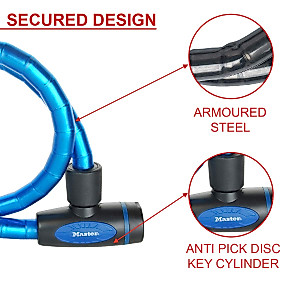 MASTER LOCK Bike Cable Lock [Key] [1 m Cable] [Outdoor] 8228EURDPRO - Ideal for Bike, Electric Bike, Skateboards, Strollers, Lawnmowers and other Outdoor Equipments