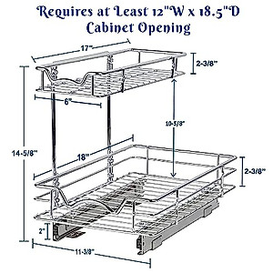 Hold N’ Storage Under Sink Organizers and Storage - 2 Tier Slide Out Cabinet Organizer with Sliding Drawers for Inside Cabinets- 11" W x 18" D x 15”H, Chrome